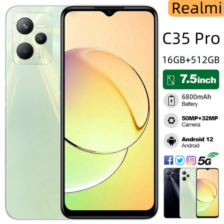 Realmi C35 Pro Điện thoại thông minh hoàn toàn mới 16GB + 512GB Màn ...