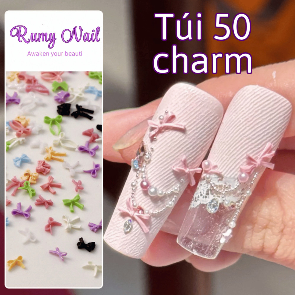 Charm nail, charm nơ nhựa (túi 50) phụ kiện trang trí móng tay 2 ...