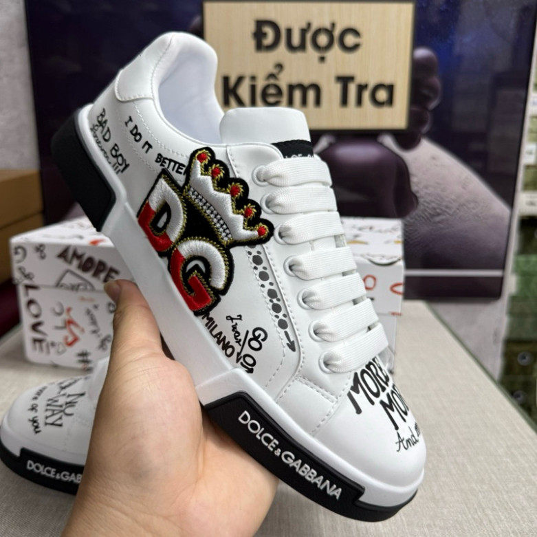 Giày Thể Thao Nam Màu Trắng D&G Vương Miện Đỏ, Thiết Kế Thêu Nổi Đẹp ...