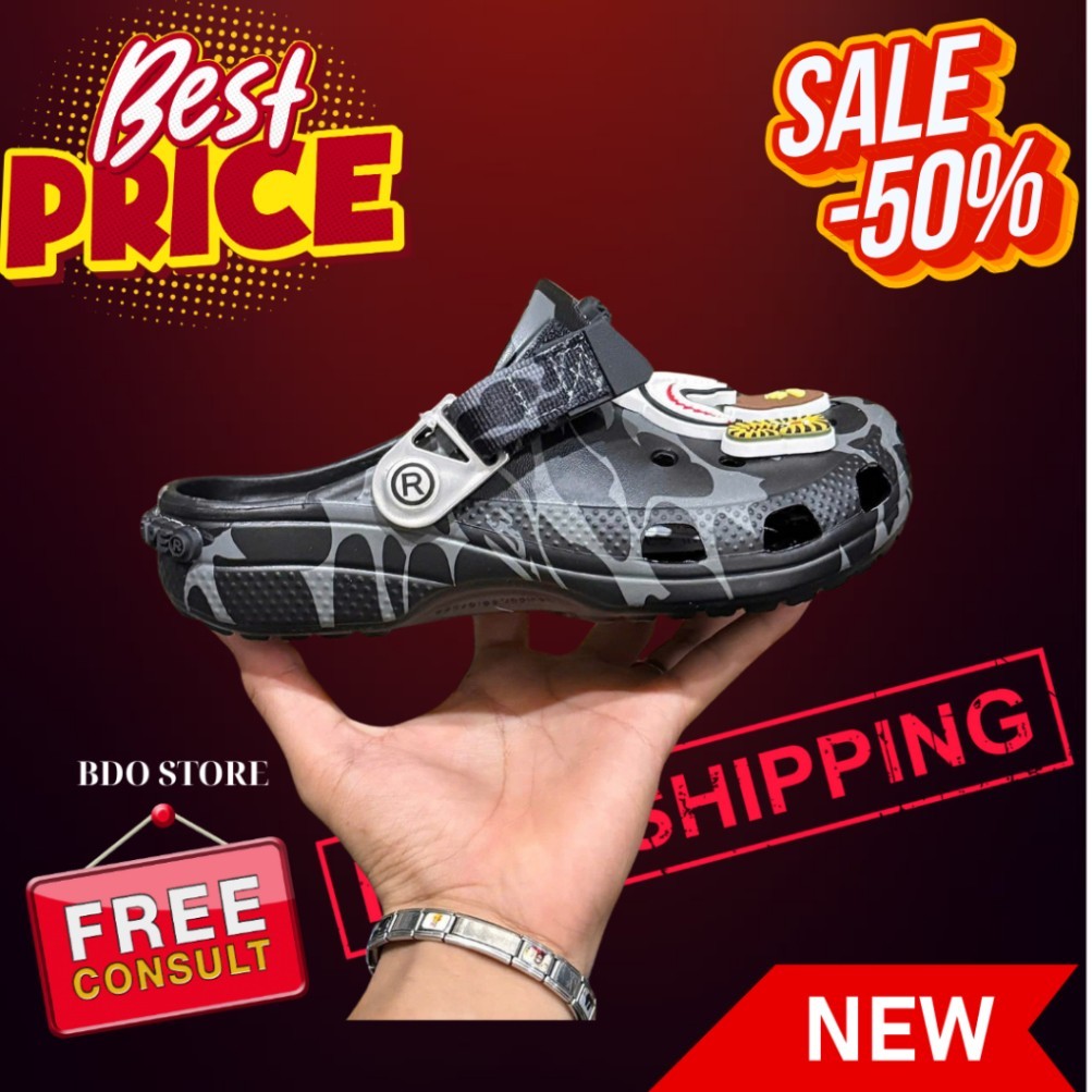 Dép Crocs BAPE Camouflage Đen – Phiên Bản A Bathing Ape Custom Charm ...