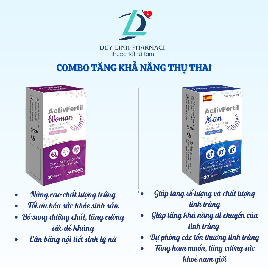 Combo tăng khả năng thụ thai [Chính hãng] ActivFertil Man + Women viên ...
