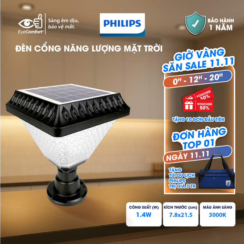 Đèn năng lượng mặt trời PHILIPS - gắn cổng (full phụ kiện) BGC050 LED3 ...