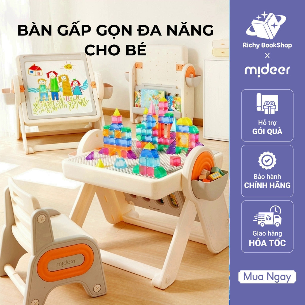 Bộ bàn ghế cho bé gấp gọn đa năng kèm bảng nam châm và ghế ngồi Mideer ...