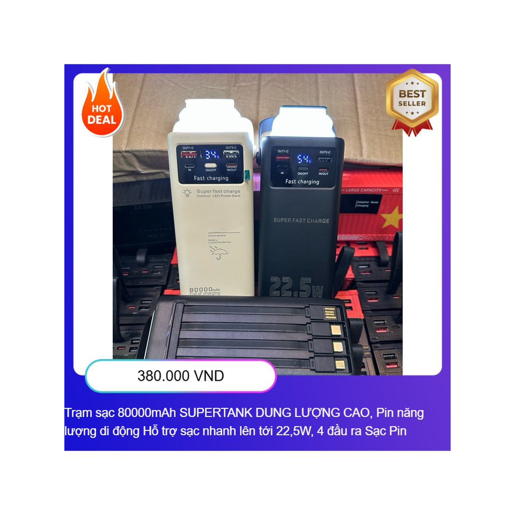 Sạc DP 80000mAh SUPERTANK DUNG LƯỢNG CAO, Pin Hỗ trợ sạc nhanh lên tới ...