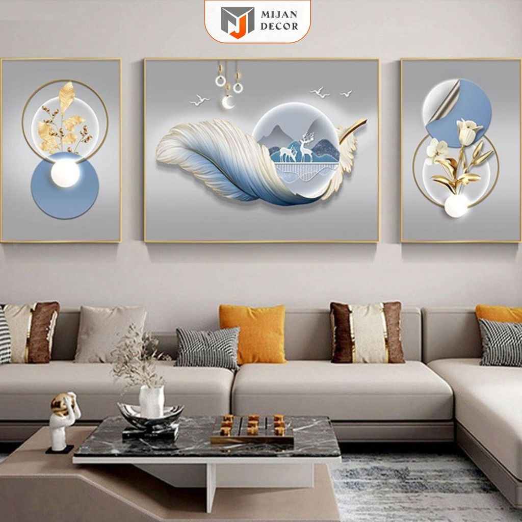Bộ 3 Tranh Tráng Gương Lông Vũ Trừu Tượng Treo Tường Thương Hiệu Mijan ...