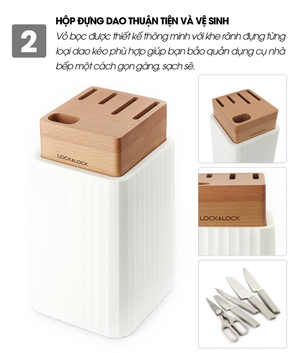 Bộ dao 6 món LocknLock CKK802 bao gồm 4 dao, 1 kéo, 1 hộp đựng màu ...