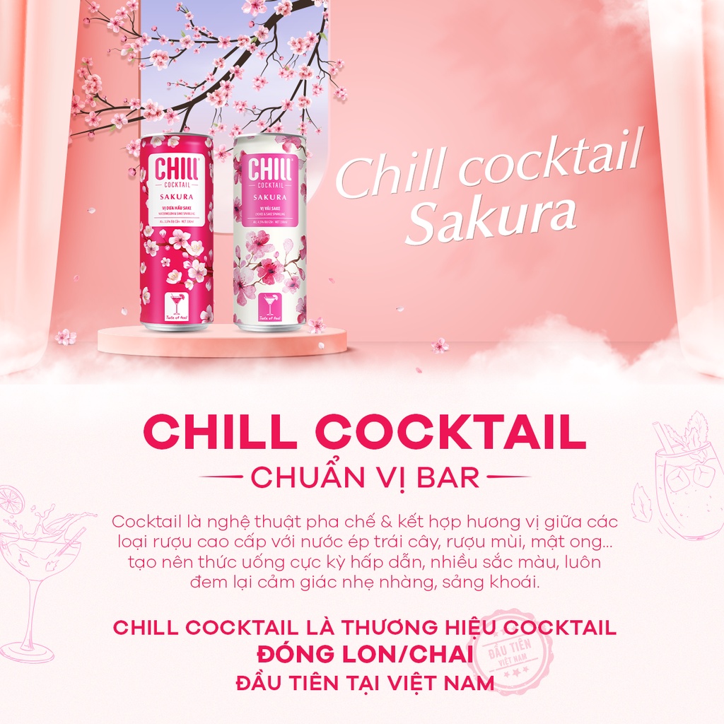 Thùng 6 lon Chill Cocktail Sakura mix vị Vải Sake & Dưa Hấu Sake (330ml/lon) | Shopee Việt Nam