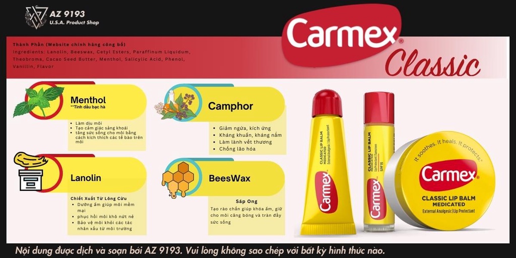 Son Dưỡng Môi Carmex,Hàng Mỹ, Dưỡng Camex Không Màu, Chính Hãng Mỹ, Dưỡng Ẩm, Giảm Khô Môi ...