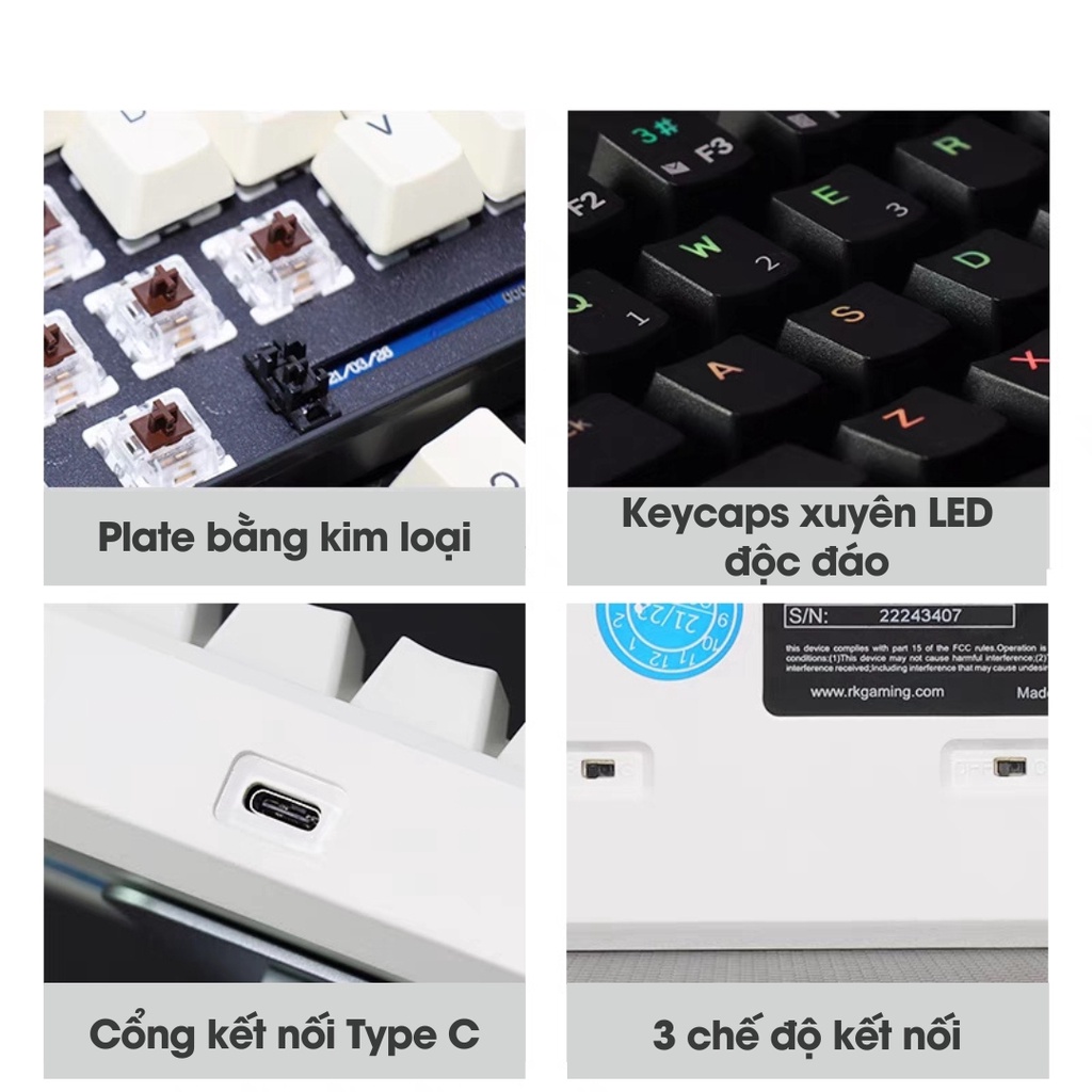 RK61 HOTSWAP - Bàn Phím Cơ Không Dây RK61 Version 4 - LED RGB Custom - Bluetooth 5.1 - Cáp Type ...