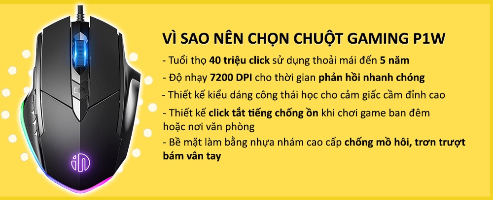 Chuột máy tính gaming SIDOTECH Inphic P1W bản có dây và không dây 7200 dpi tắt âm silent LED RGB ...