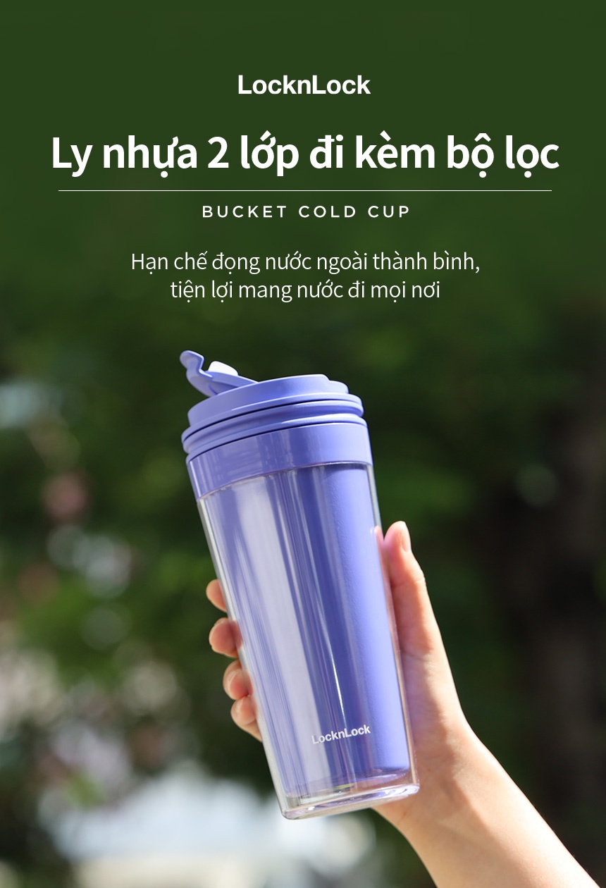 Ly nhựa LocknLock 2 lớp HAP519 580ml màu xanh - Hàng chính hãng nắp bật ...
