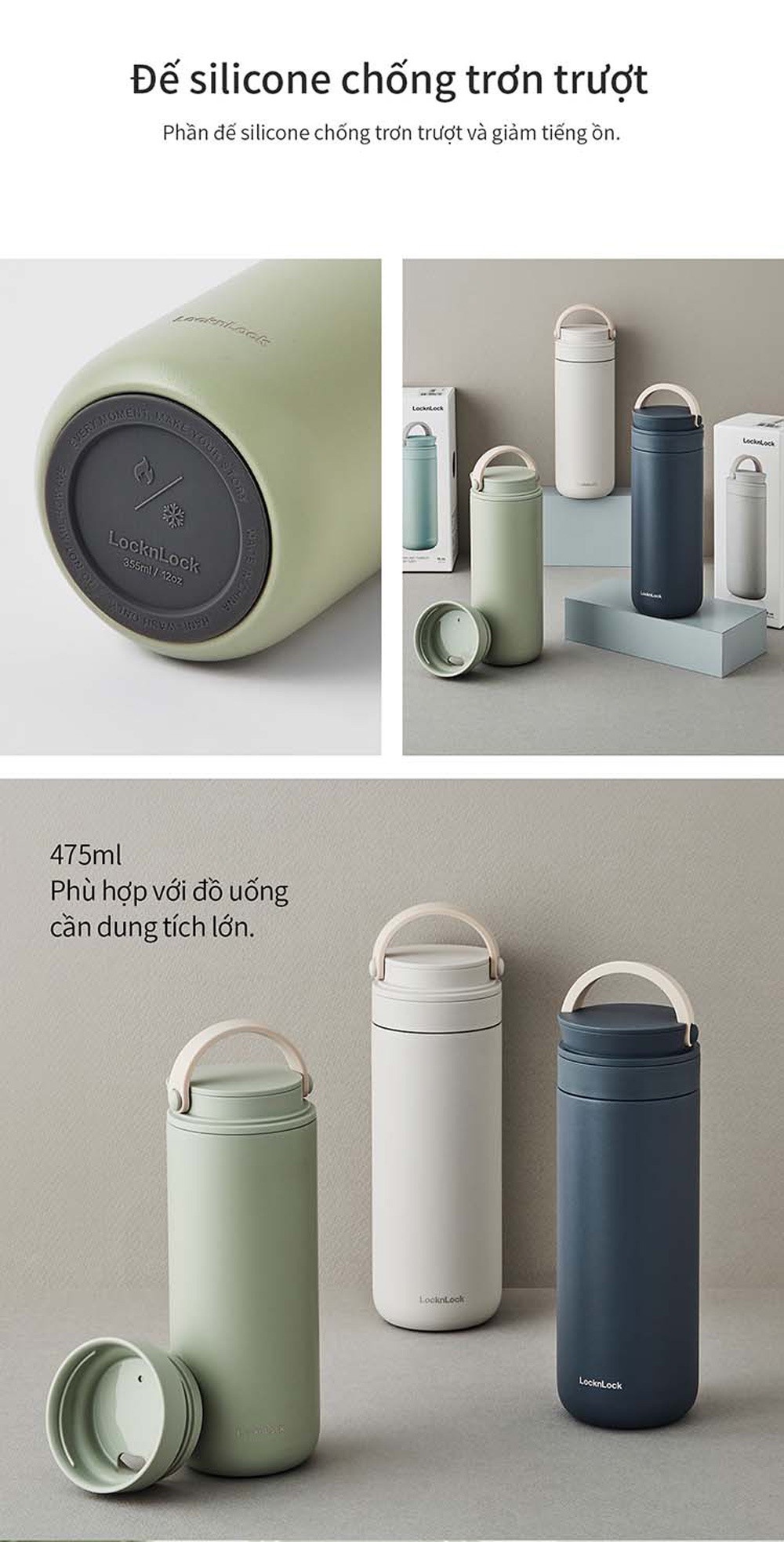 Bình giữ nhiệt LocknLock Metro Two Way LHC4274 475ml, LHC4272 237ml quai xách, thép không rỉ ...