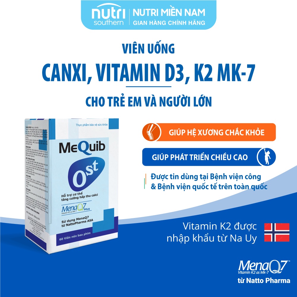MEQUIB OST Bổ sung Canxi Sữa và Vitamin D3K2 (MenaQ7) Giúp Xương Chắc Khỏe, Tăng Chiều Cao (Hộp ...