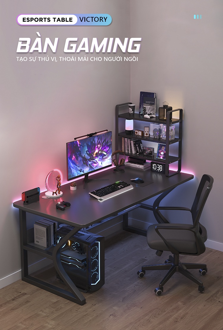 Bàn gaming chữ K, bàn làm việc đa năng khung thép mặt gỗ MDF thương ...