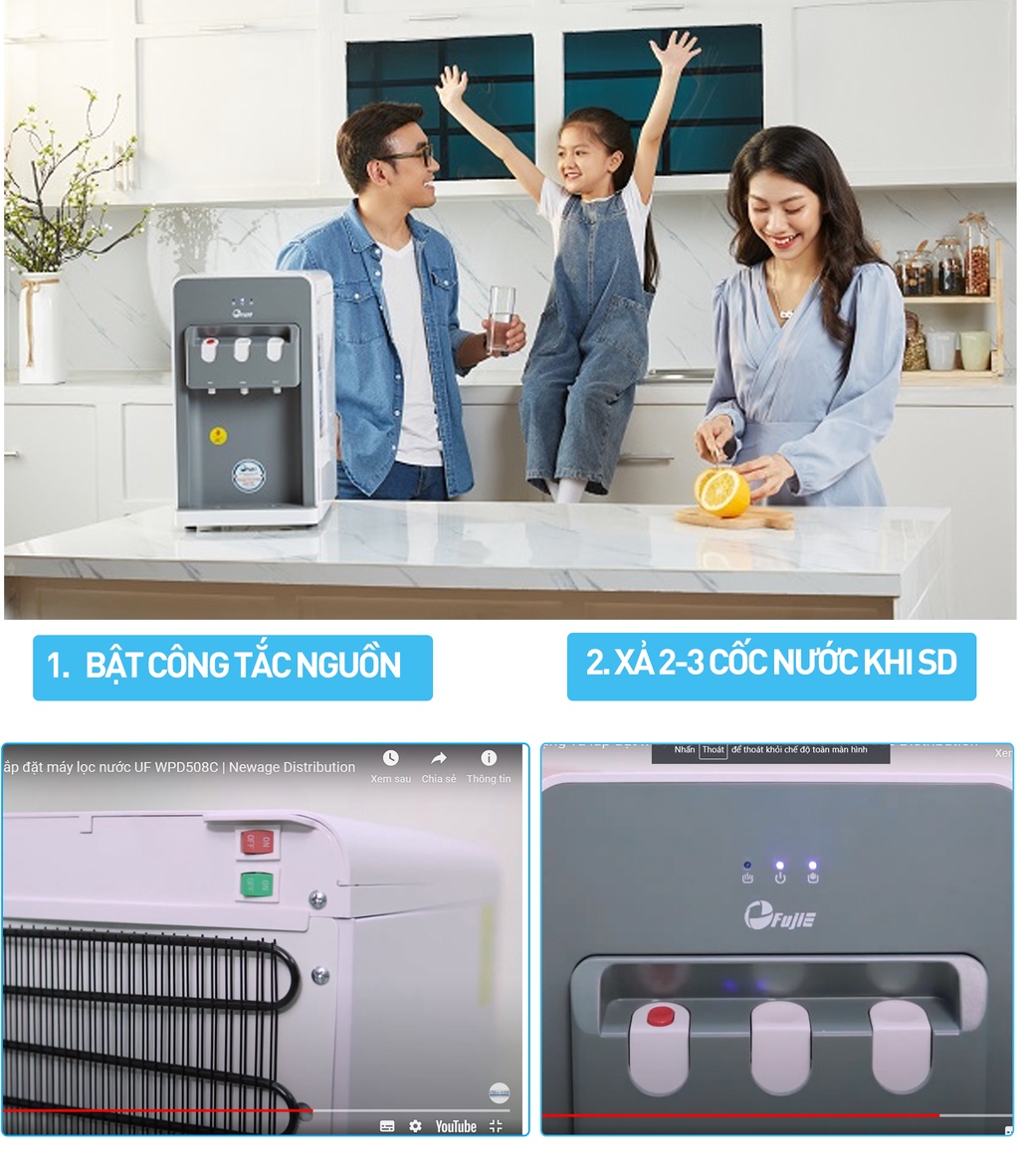 Máy lọc nước nóng lạnh UF mini 4 cấp lọc để bàn nhập khẩu FujiE, bình ...