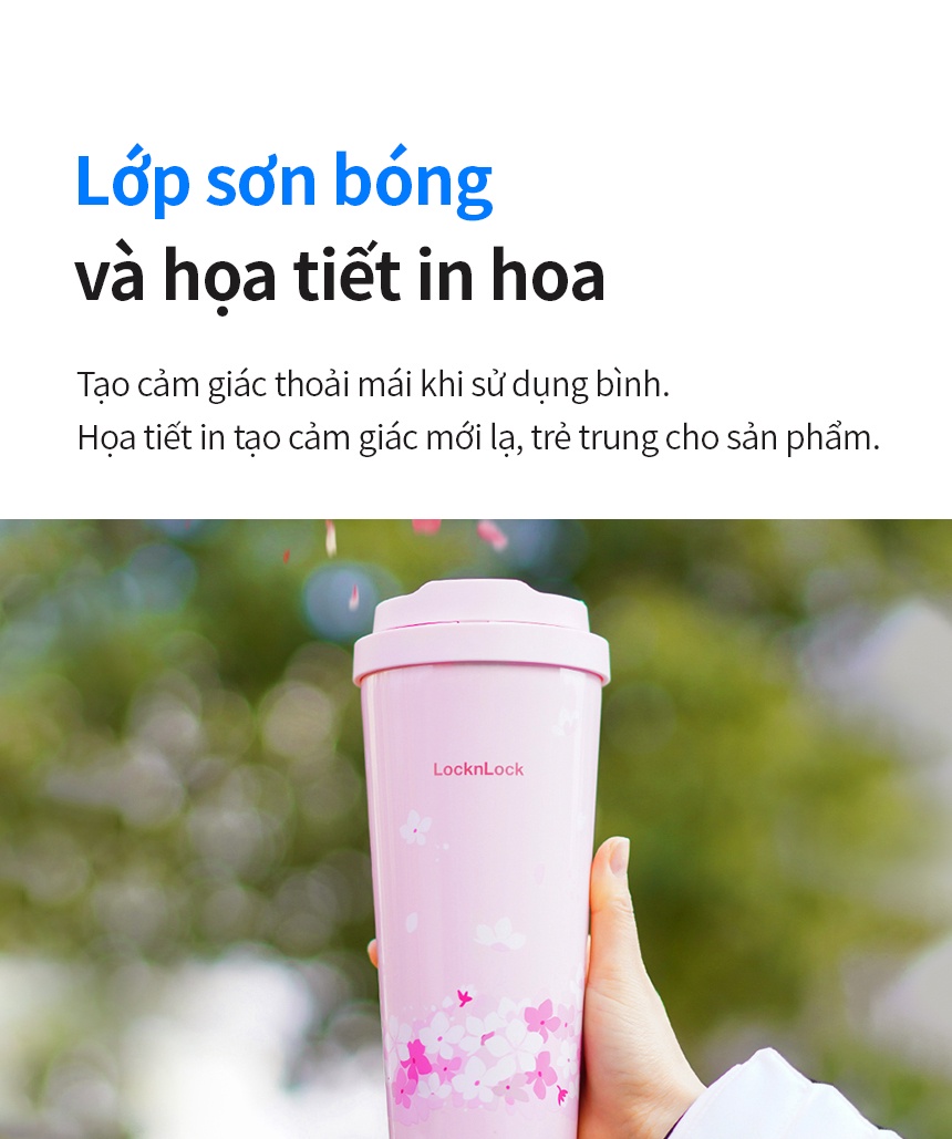 Ly giữ nhiệt LocknLock 550ml LHC3249 Hoa anh đào, Hàng chính hãng mở nắp 1 chạm, inox 316l ...