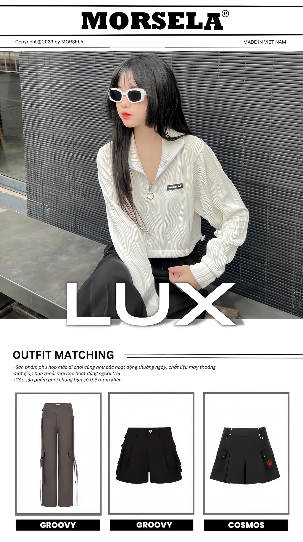 MORSELA® chính hãng - Áo croptop nữ tay dài LUX dáng sweater khóa zip dành cho nữ phong cách Hàn ...