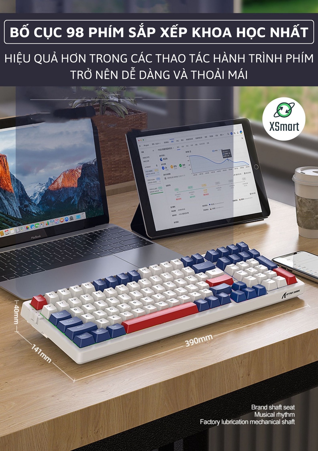 Bàn Phím Cơ Bluetooth Không Dây Full Size K98BT LED RGB VIP Gaming Shark Có HOTSWAP LÓT FOAM ...