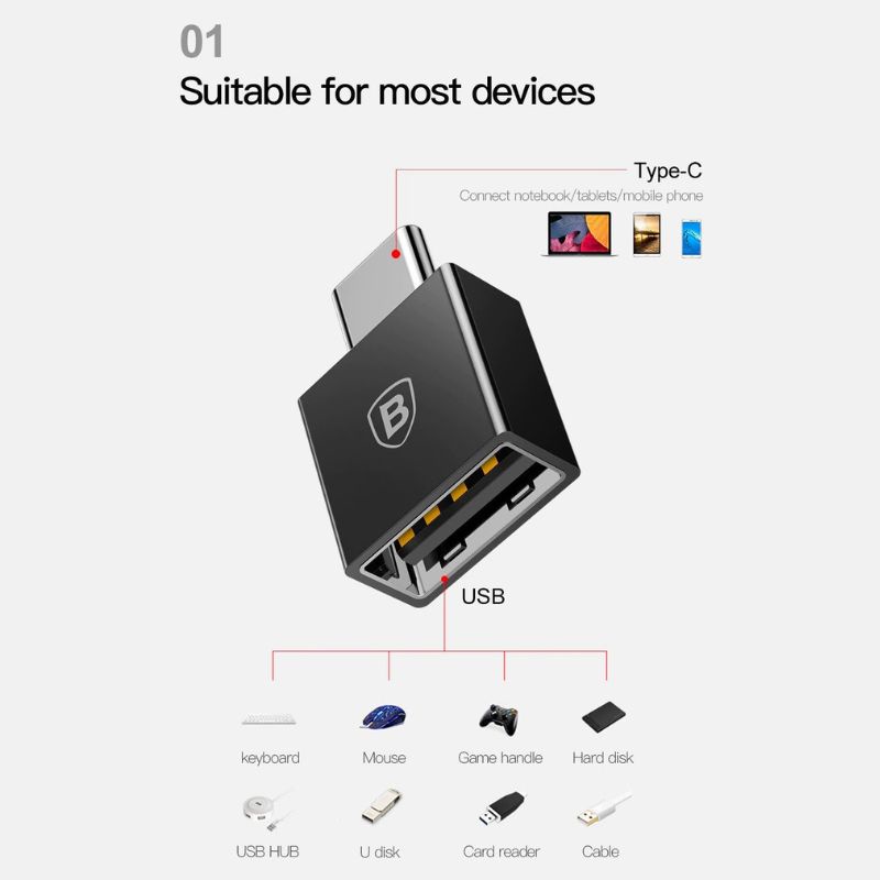 Đầu chuyển OTG usb type c sang usb full size Baseus (TYPE C- USB)/ (USB ...