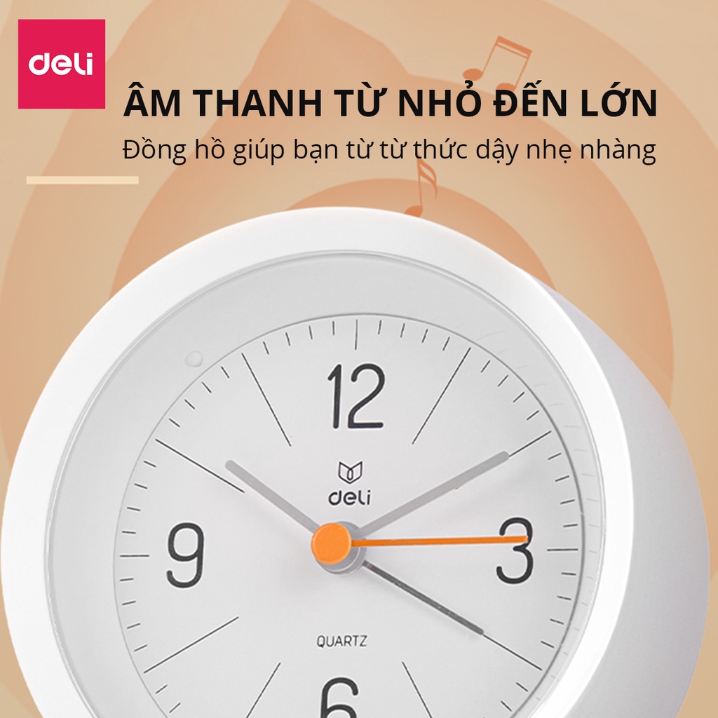 Đồng hồ báo thức để bàn có đèn kim trôi có chuông reo Deli thân nhựa ...