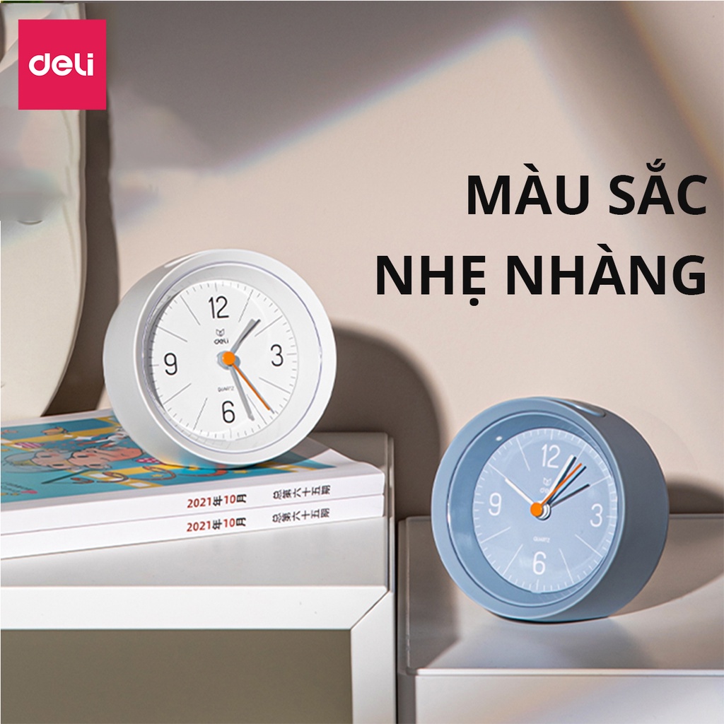 Đồng hồ báo thức để bàn có đèn kim trôi có chuông reo Deli thân nhựa ...