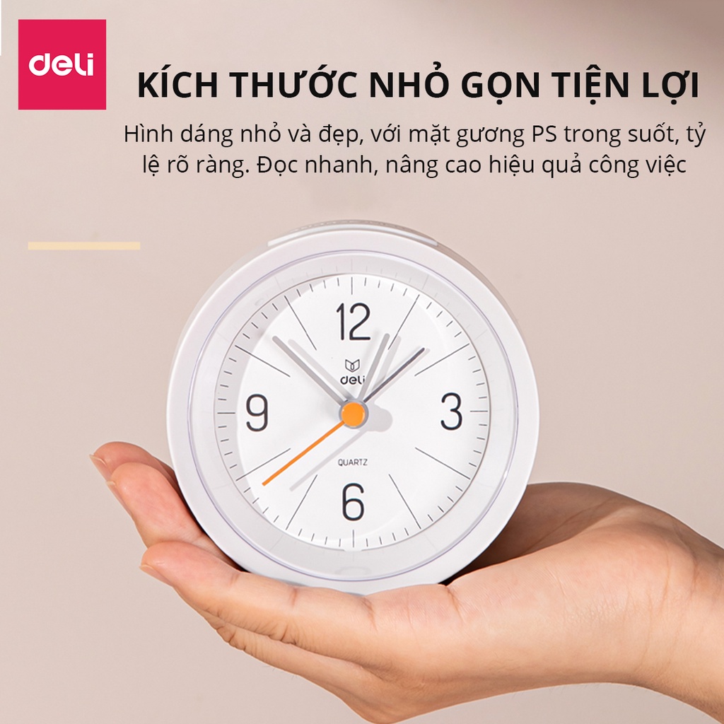 Đồng hồ báo thức để bàn có đèn kim trôi có chuông reo Deli thân nhựa ...