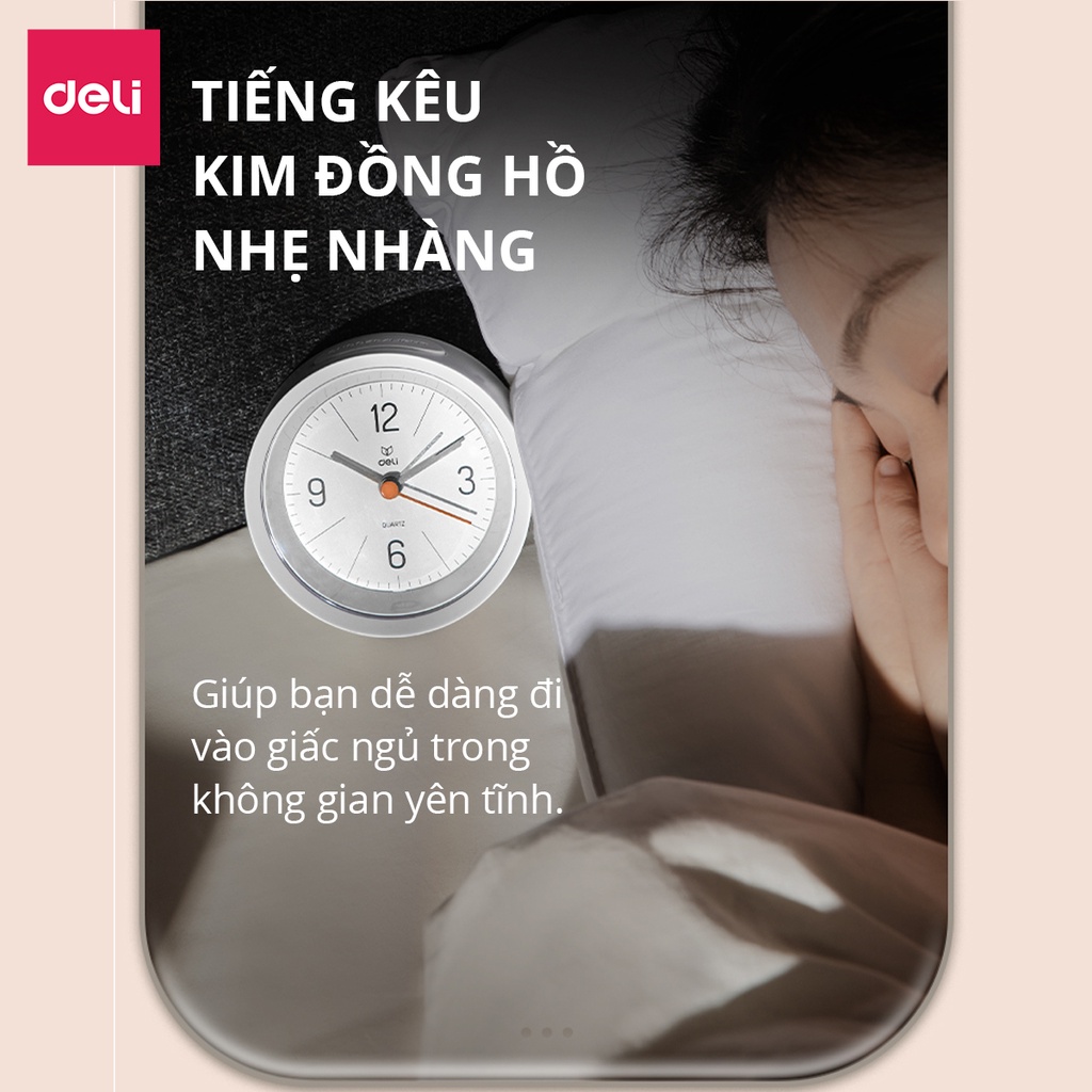 Đồng hồ báo thức để bàn có đèn kim trôi có chuông reo Deli thân nhựa ...
