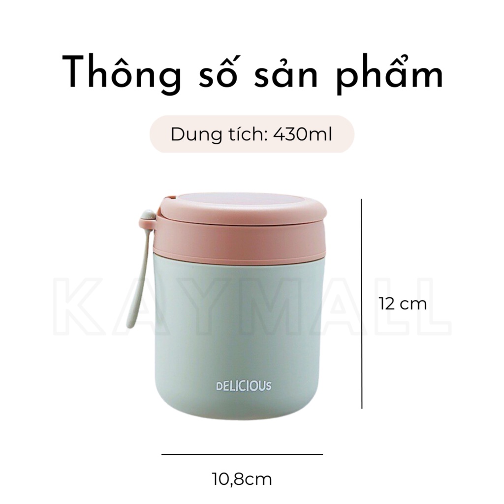 Cốc Đựng Canh Giữ Nhiệt, Ủ Cháo Lõi Inox 304, Dung Tích 430ml Tặng Muỗng Nhựa PP. | Shopee Việt Nam