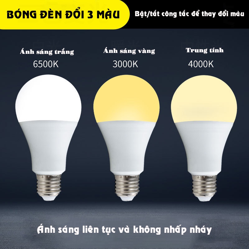 Bóng đèn led THP đổi 3 màu ánh sáng 25W 18W 15W 12W 9W 7W 5W - Bóng ...