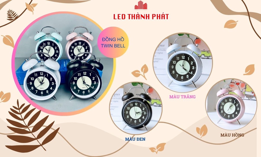 Đồng hồ để bàn báo thức chuông reo TWIN BELL kim trôi có đèn, tặng kèm ...