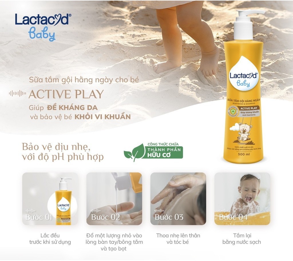 Bộ 1 Sữa Tắm Gội Trẻ em Lactacyd Baby Active Play 500ml +1 Lactacyd ...