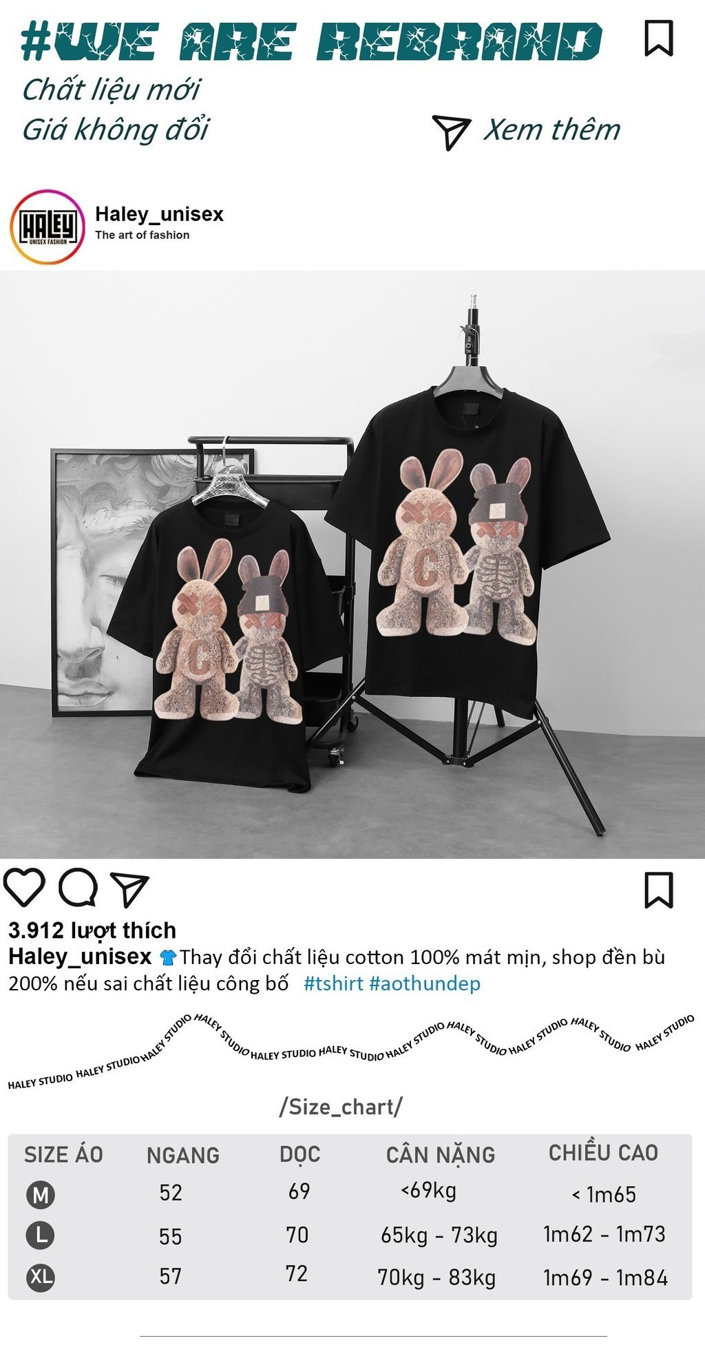 Áo Thun Nữ Nam Cotton Lạnh Local Brand HALEY TN01, Áo Phông Thỏ Form ...