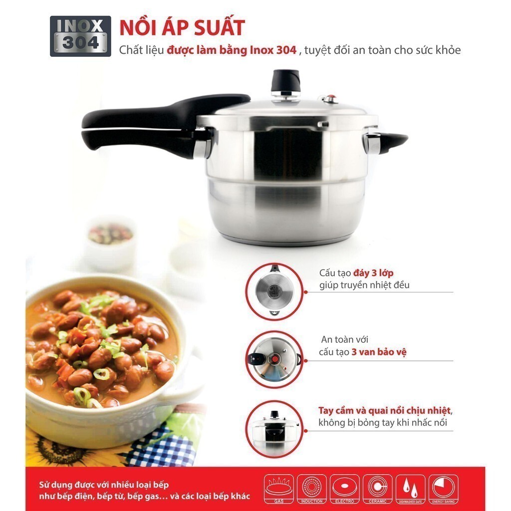 Nồi Áp Suất Đun Từ Inox 304 ELMICH EL-3369 4L-20cm/ EL-3371 5,5L - 22cm / EL-8278 5L-22cm ...