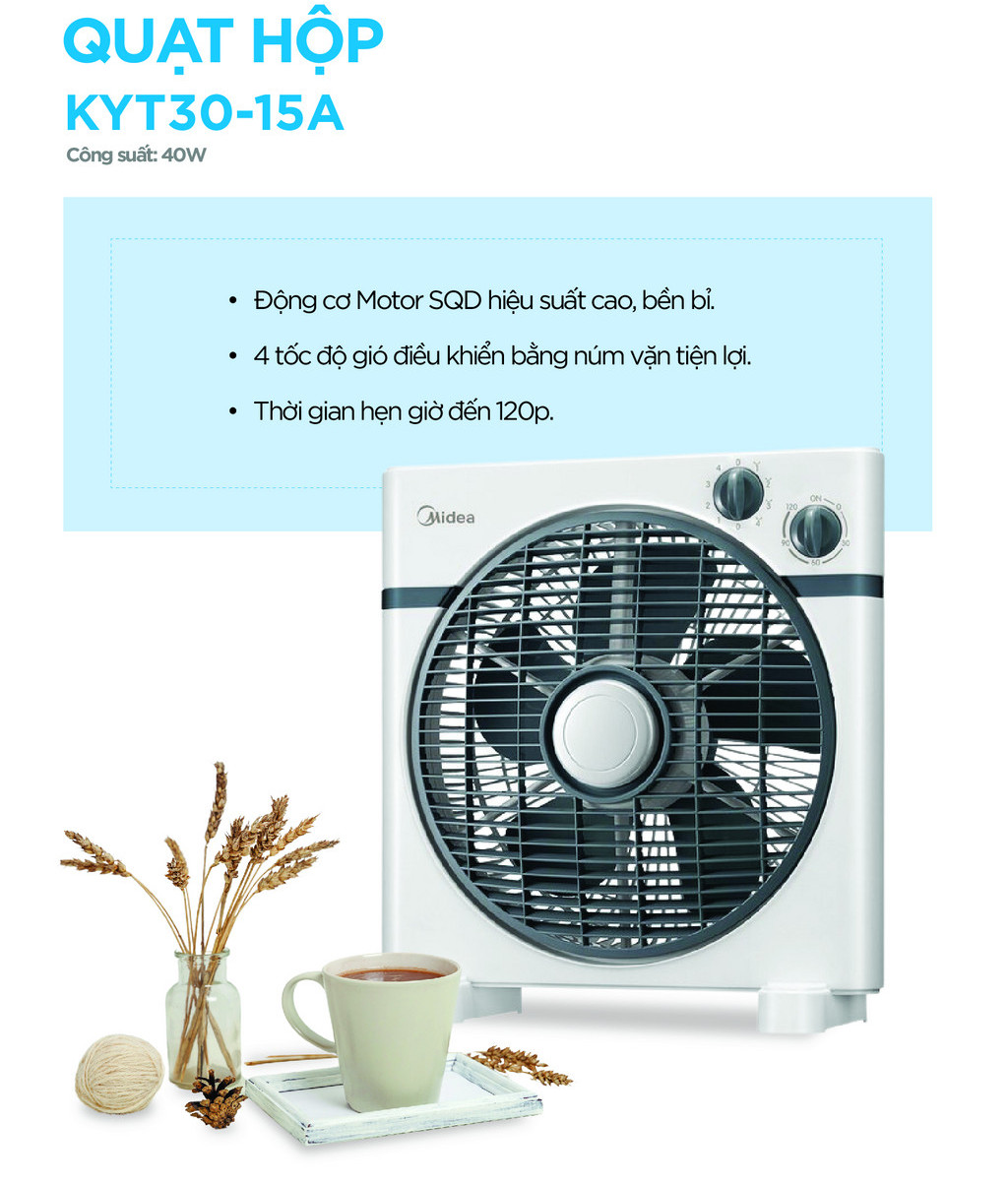 Quạt Để Bàn, Quạt Hộp 5 Cánh Midea KYT30-15A (Quạt Để Giường Công Suất 40W, Có Chức Năng Hẹn Giờ ...