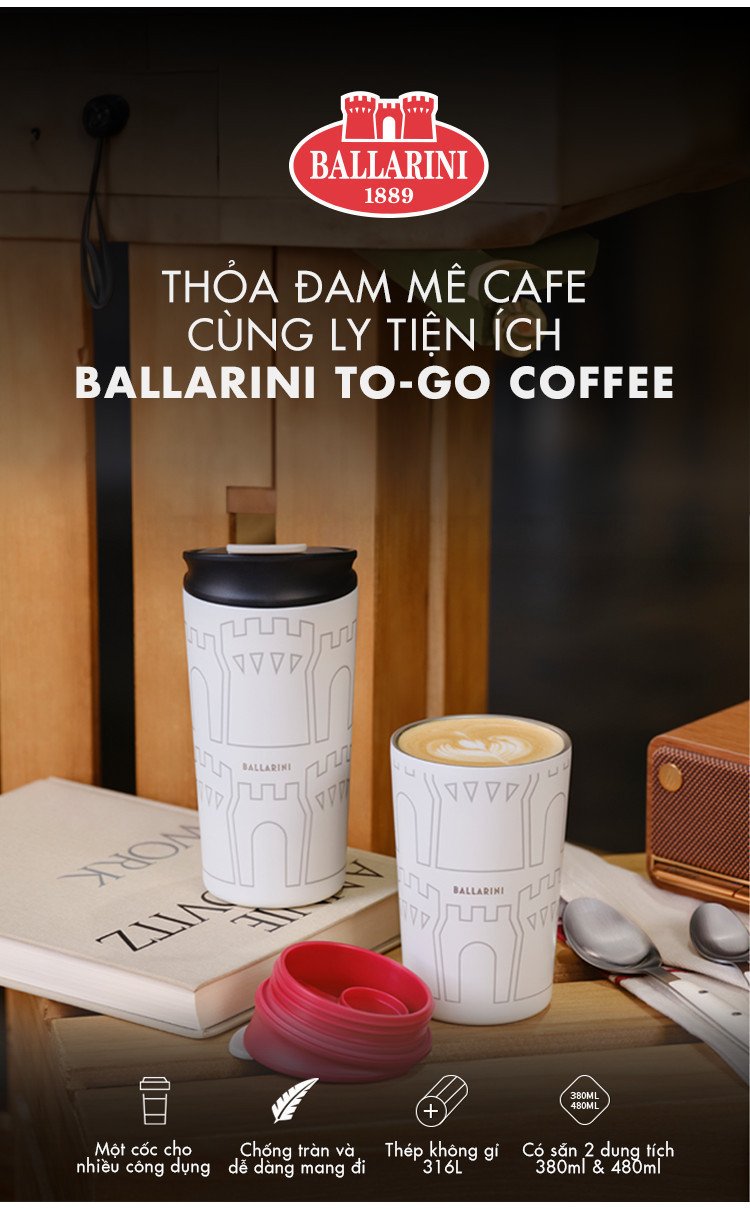 Bình giữ nhiệt có lưới lọc trà BALLARINI Mocca To go coffee (480ml/380ml) - thép không gỉ 316L ...