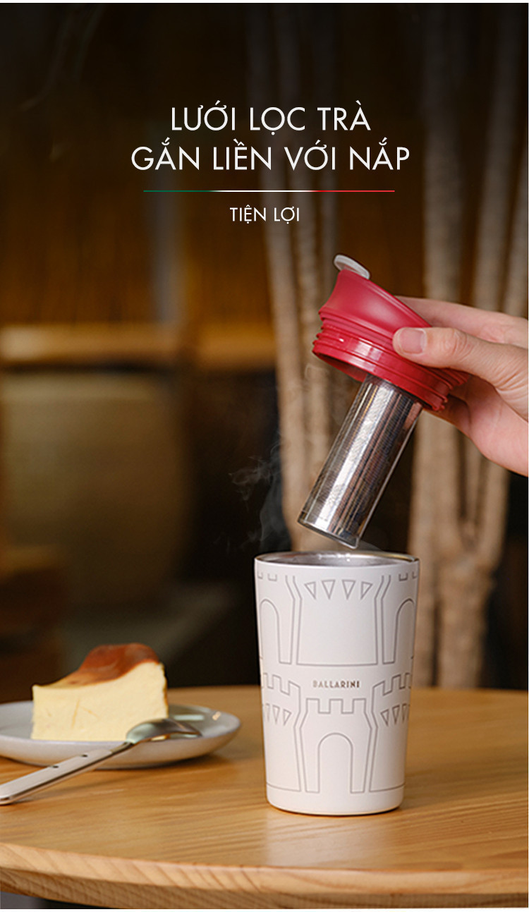 Bình giữ nhiệt có lưới lọc trà BALLARINI Mocca To go coffee (480ml/380ml) - thép không gỉ 316L ...