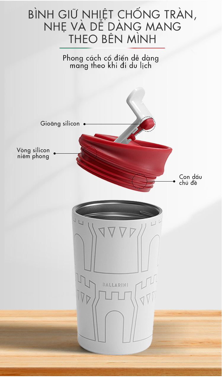 Bình giữ nhiệt có lưới lọc trà BALLARINI Mocca To go coffee (480ml/380ml) - thép không gỉ 316L ...