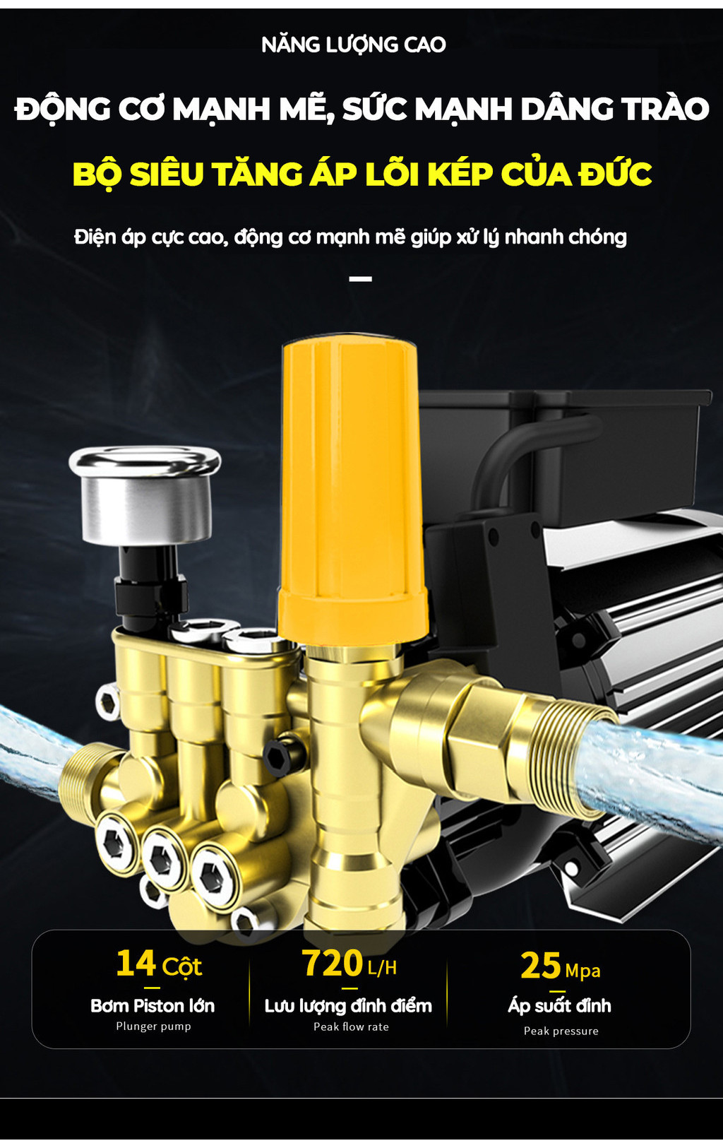 Máy Rửa Xe Công Nghiệp KAW Áp Lực Cao Công Suất Lớn 2400W, Tia 10m, Dây ...