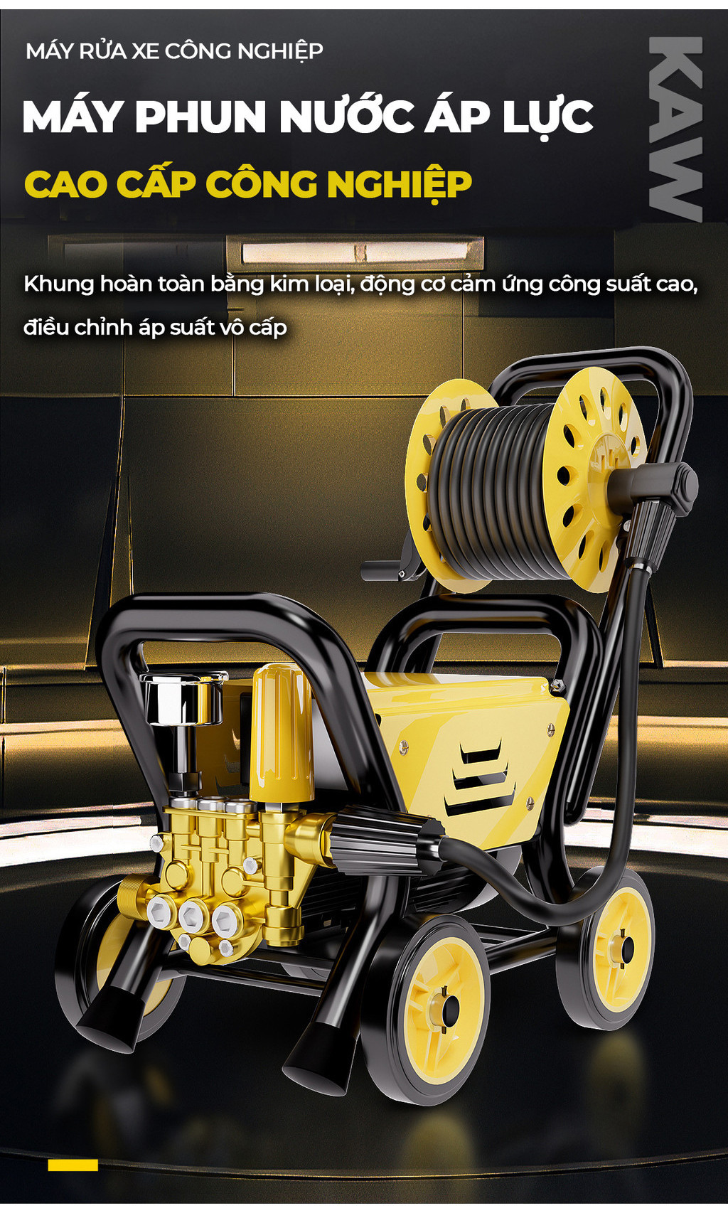 Máy Rửa Xe Công Nghiệp KAW Áp Lực Cao Công Suất Lớn 2400W, Tia 10m, Dây ...