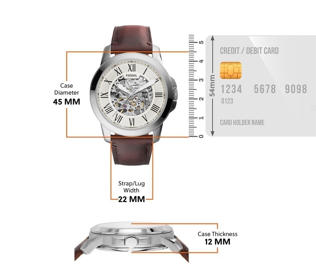 Đồng hồ cơ nam Fossil Grant Automatic, dây da, mặt 45 MM, màu nâu ...