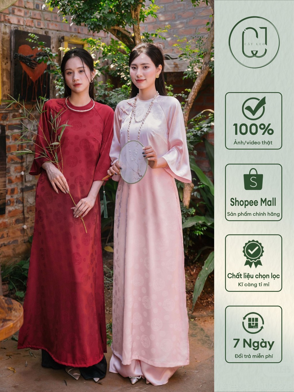 Áo Dài Thanh Chi Lụa Gấm Hoa Tay Lỡ Cổ Tròn Cây Leo Design - TC709 | Shopee Việt Nam