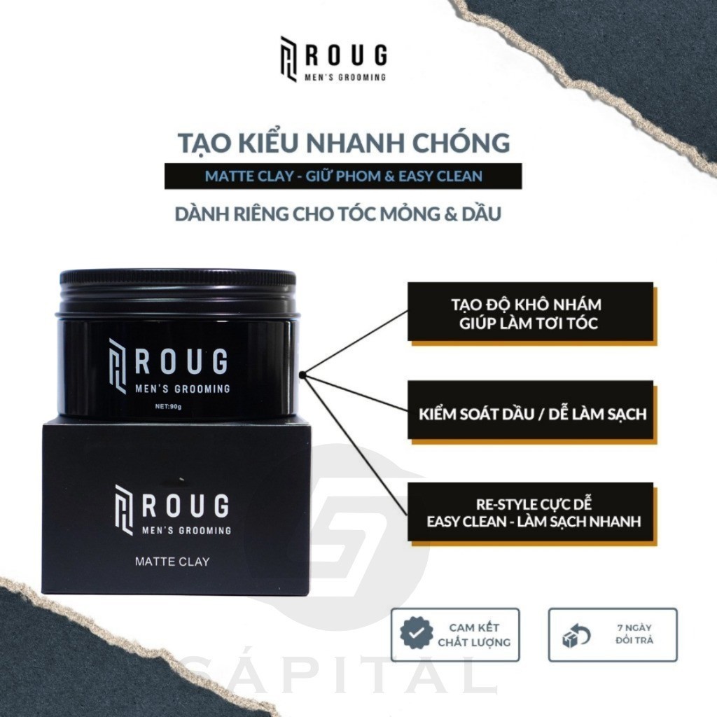 Sáp vuốt tóc nam ROUG Matte Clay cho tóc mỏng| Sáp Roug đen Singapore ...