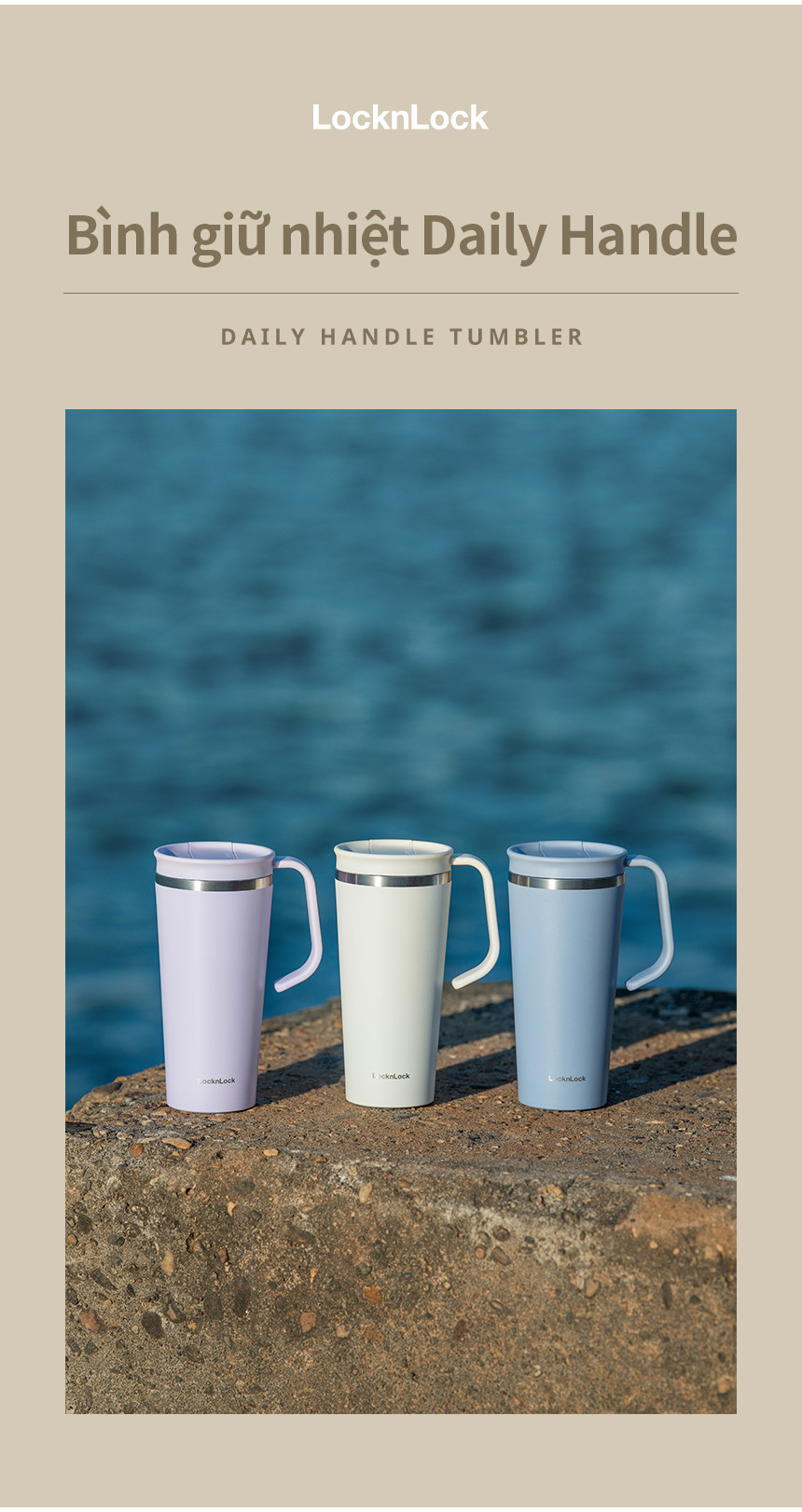 Bình giữ nhiệt Lock&Lock Daily Handle Tumbler 600ml sơn tĩnh điện nắp ...