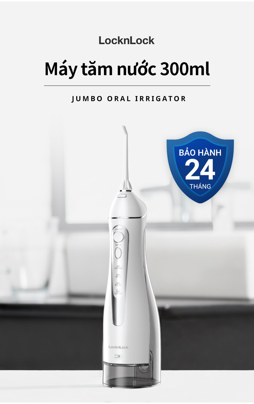 Máy tăm nước Lock&Lock Jumbo oral irrigator 300ml 3 loại đầu tăm 4 chế ...