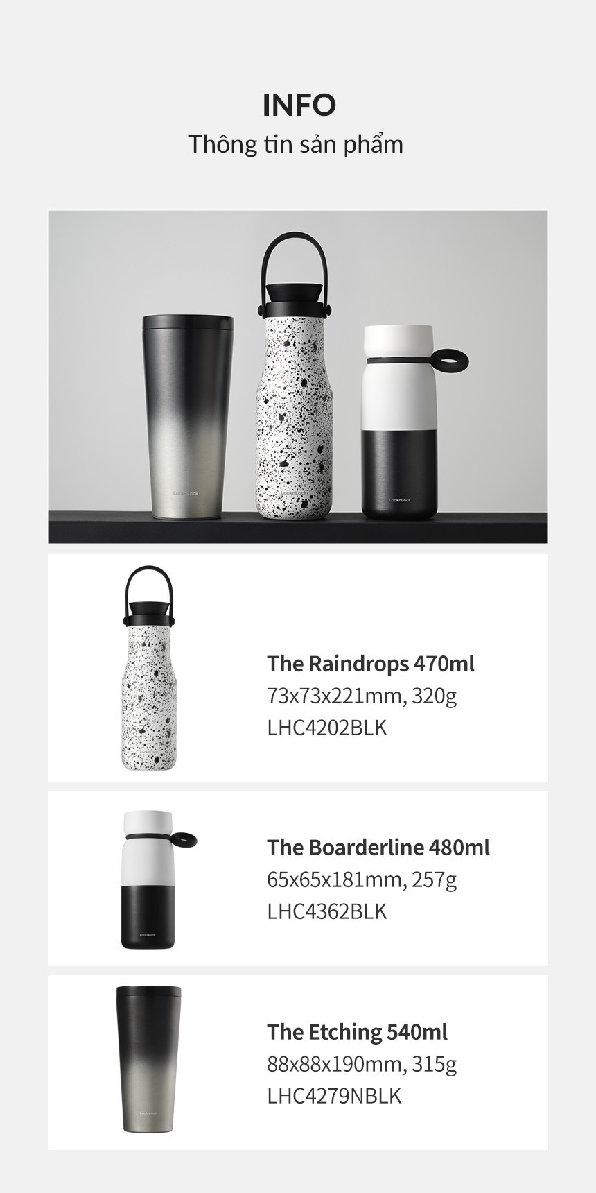 Bình giữ nhiệt LocknLock Metro Studio Black n White Tumbler 540ml, 480ml, 470ml bằng thép không ...