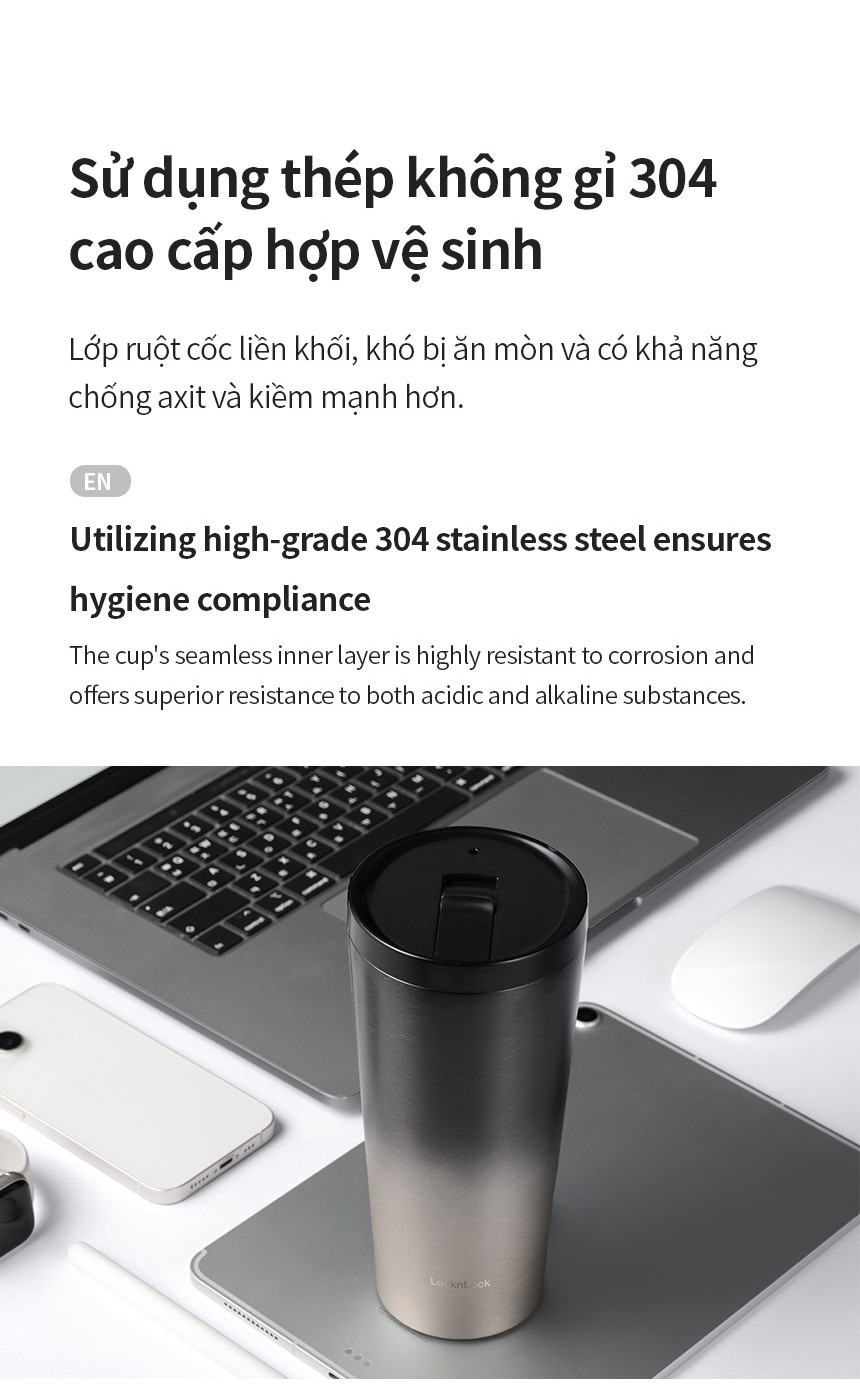 Bình giữ nhiệt LocknLock Metro Studio Black n White Tumbler 540ml, 480ml, 470ml bằng thép không ...