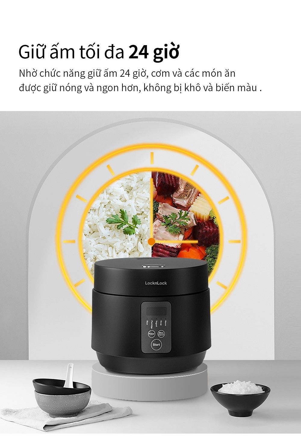 Nồi cơm điện Lock&Lock Compact Rice Cooker 1.2L màu đen EJR346BLK ...