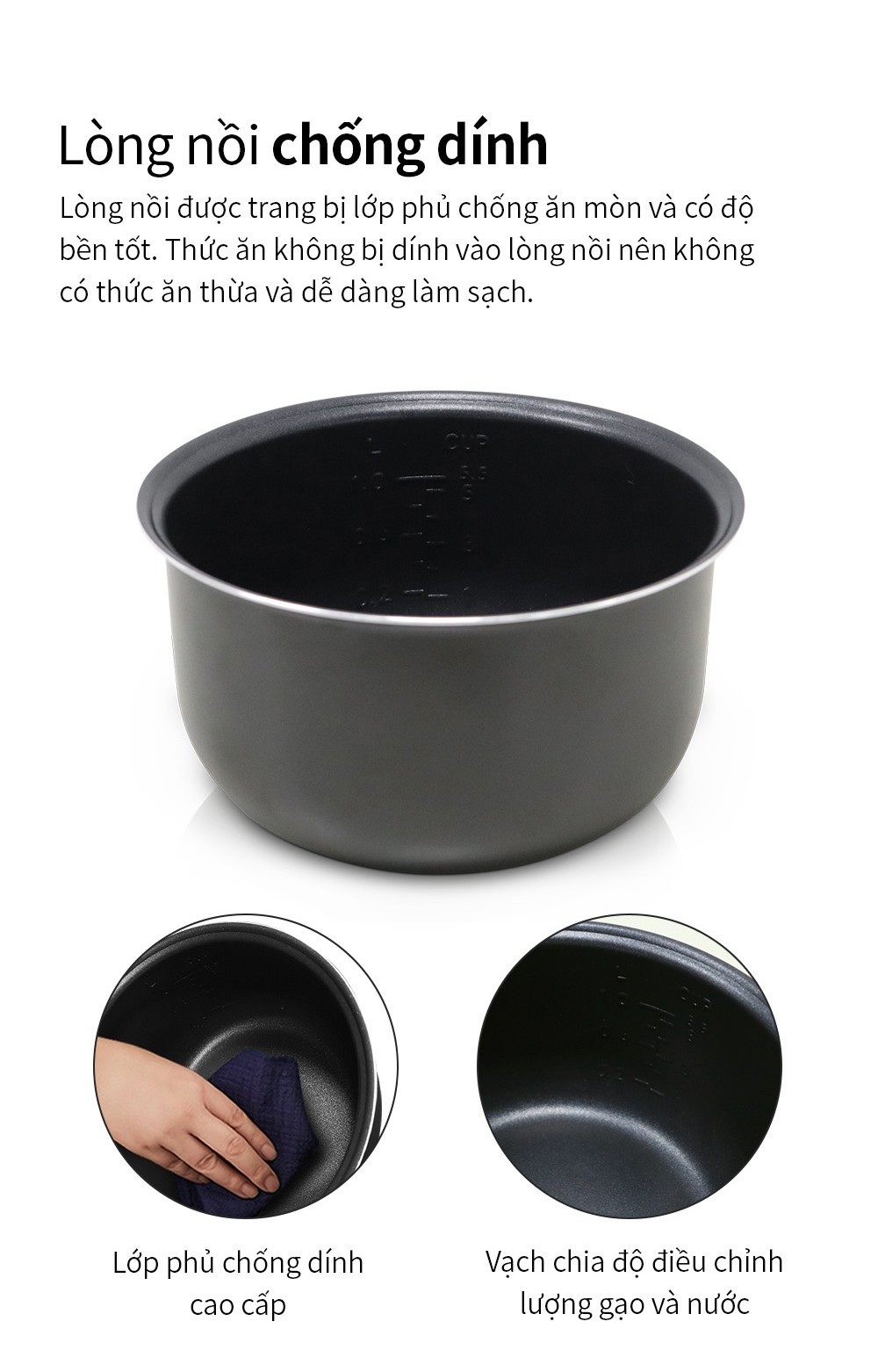 Nồi cơm điện Lock&Lock Compact Rice Cooker 1.2L màu đen EJR346BLK ...