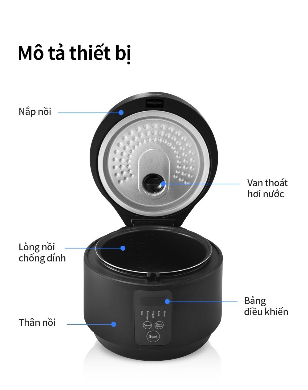 Nồi cơm điện Lock&Lock Compact Rice Cooker 1.2L màu đen EJR346BLK ...