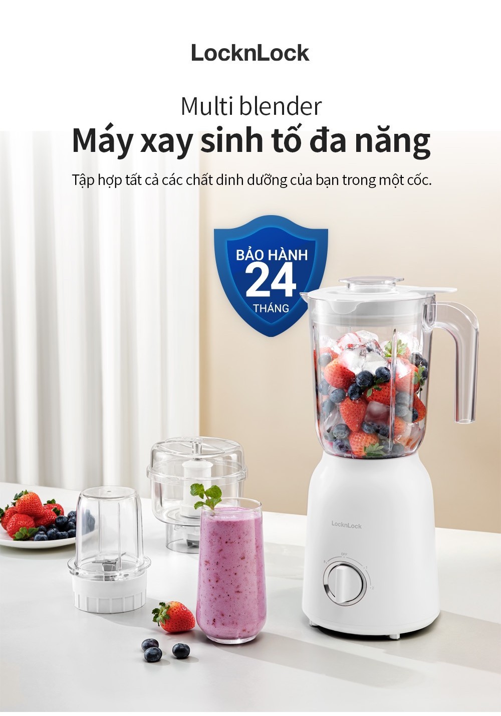 Máy xay sinh tố đa năng Lock&lock Multi Blender 1.5L - Màu trắng ...